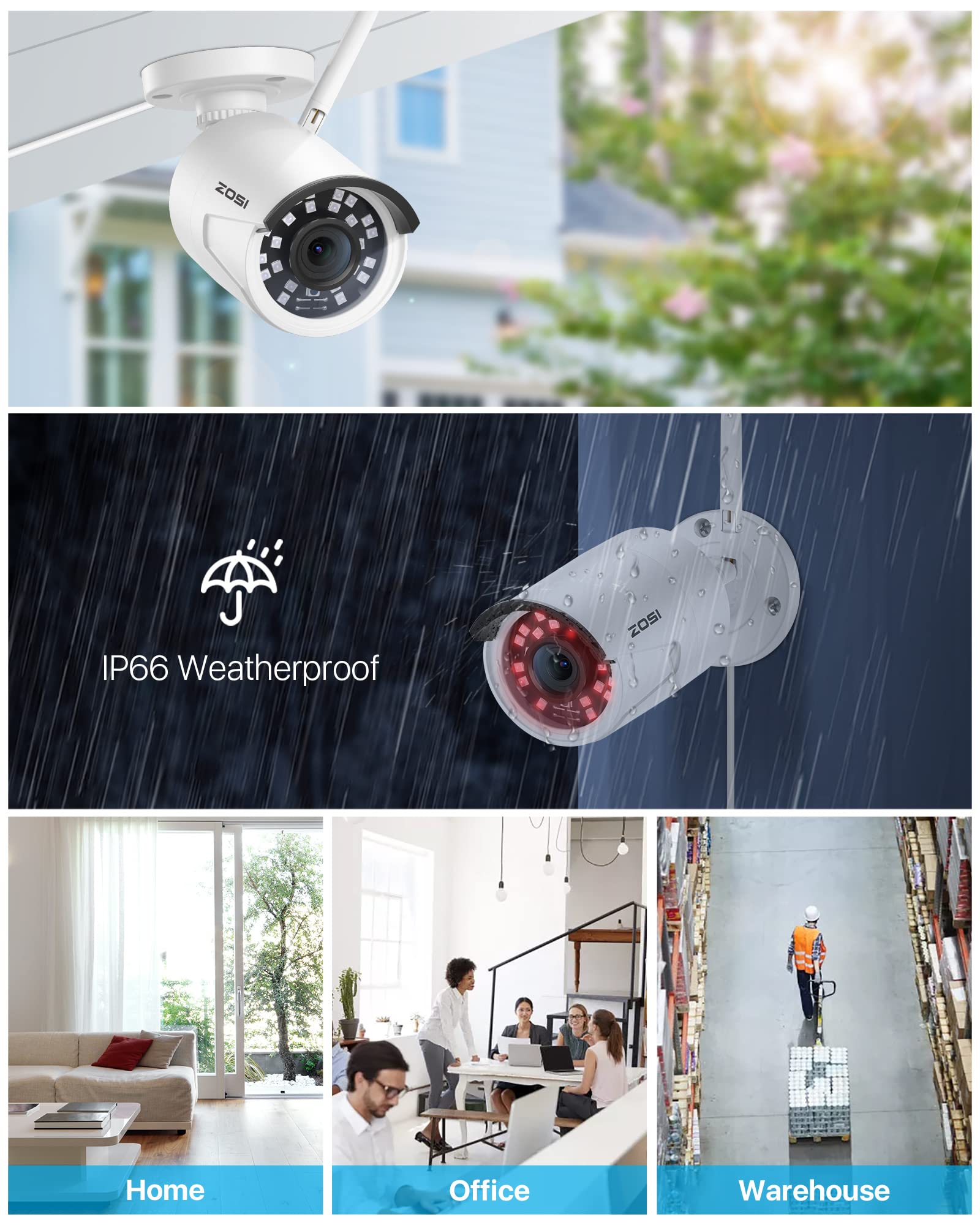 ZOSI 8CH 2K WiFi Security Camera System with 1TB HDD,3MP H.265+ 8 Channel NVR Recorder,4pcs 3MP Outdoor WiFi IP Cameras,Night Vision,Smart Motion Detection,Remote Access,for Home 24/7 Recording