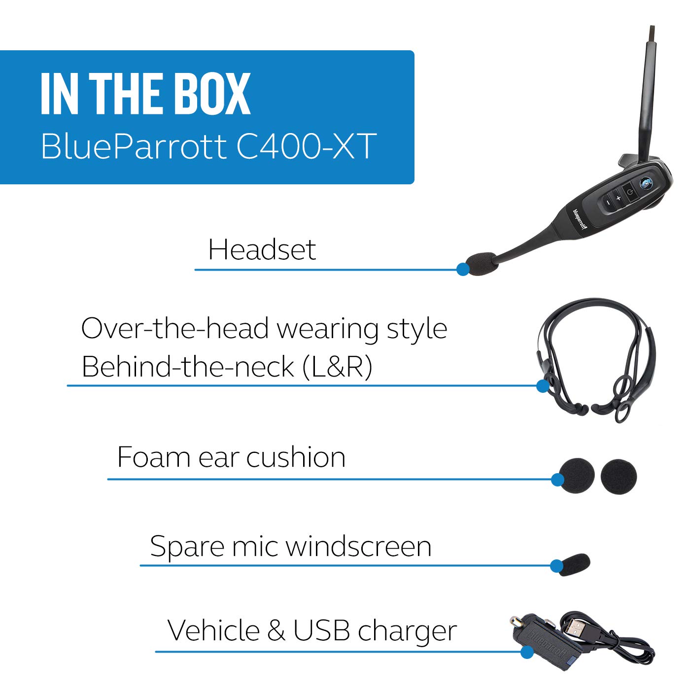 BlueParrott C400-XT Trucker Bluetooth Headset – Industry Leading Sound with Long Wireless Range & Extreme Comfort for All-Day Wear - Ideal for Anyone On-The-Go, Up to 24 Hours of Talk Time, Black