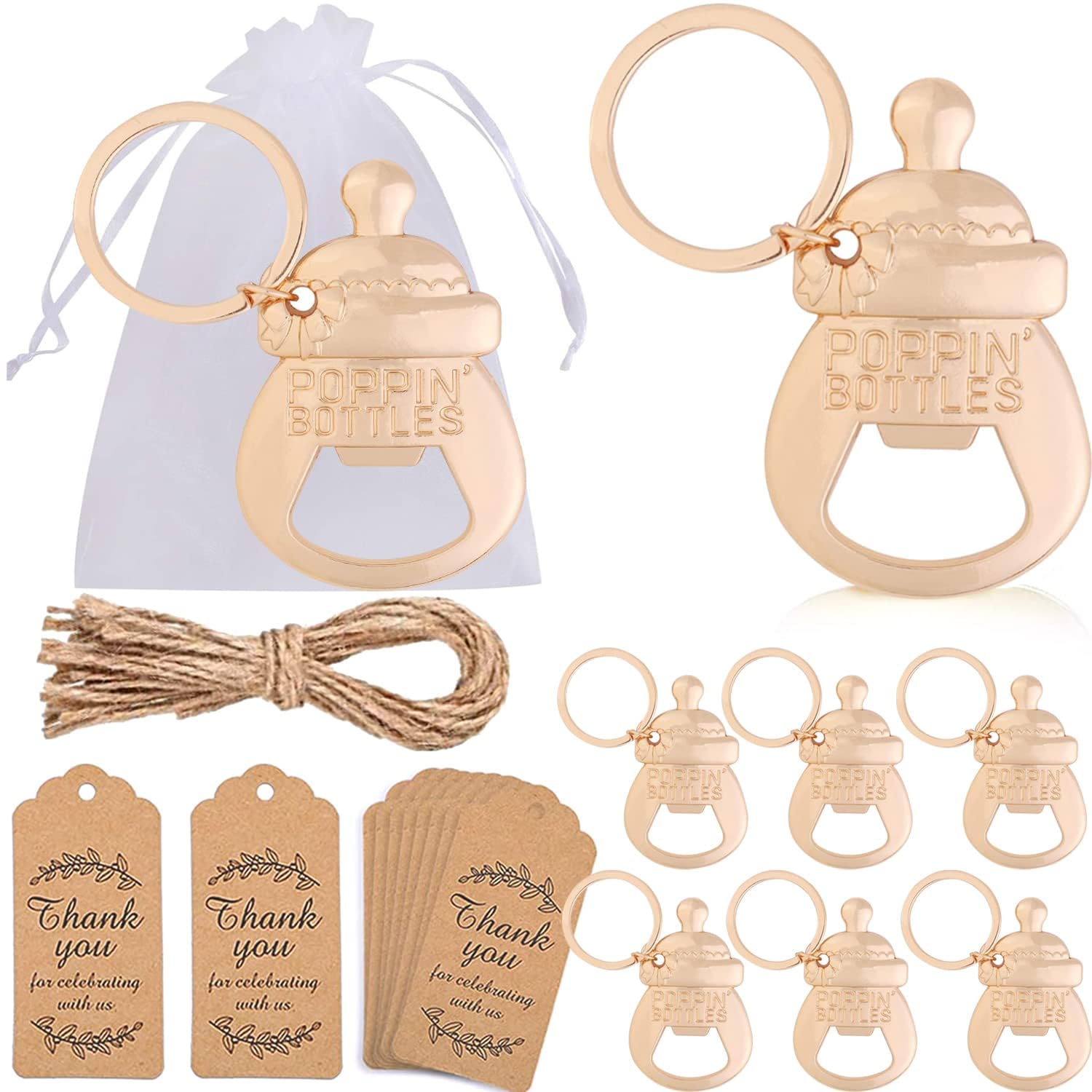 40 Pack Baby Poppin Bottle Opener Baby Shower Party Favor Opener Cute Baby Birthday Souvenirs Gifts for Guest Wedding Favor Kids Birthday Party Decor (Poppin Keychain Style)
