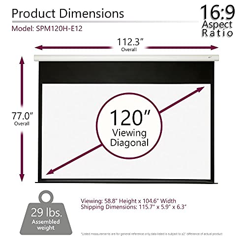 Elite Screens Spectrum2, 120-inch 16:9, 12-inch Drop, Electric Motorized Drop Down Projection Projector Screen, SPM120H-E12