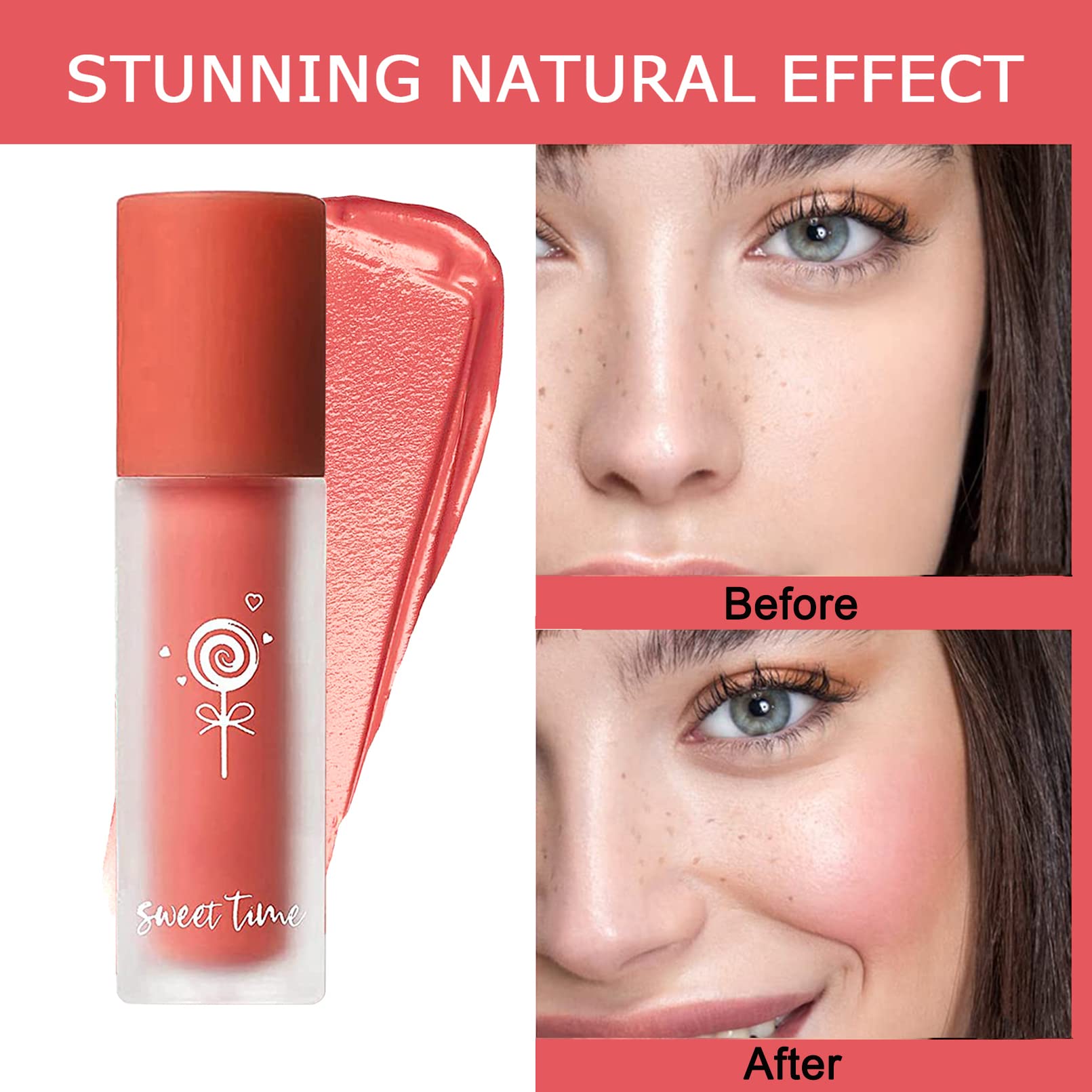 3 Colors Soft Cream Blush Makeup, Liquid Blush for Cheeks, Matte Blush and Lip Paint, Lip and Cheek Tint, Weightless, Long-Wearing, Natural-Looking, Advanced Hazy Feeling