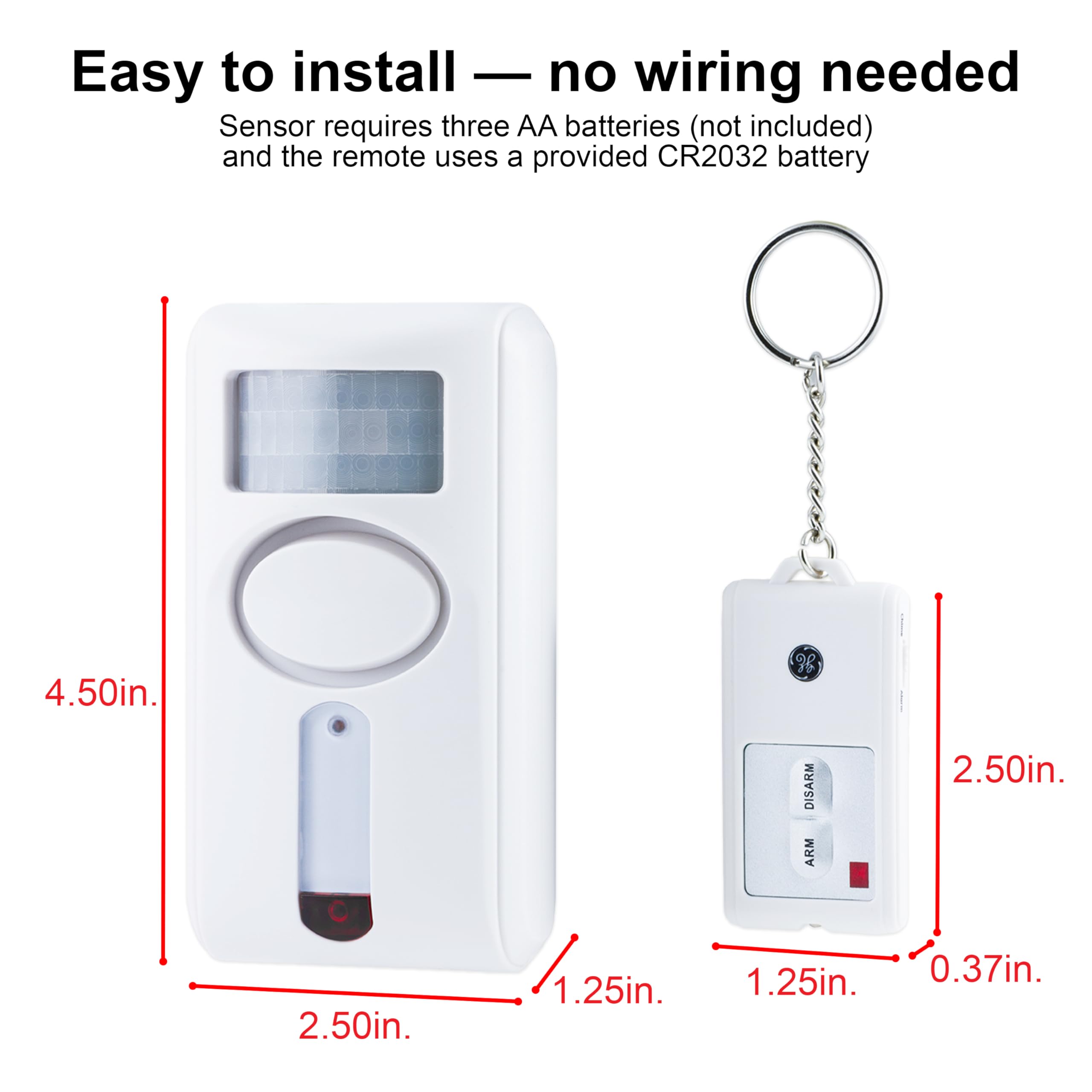 GE Personal Security Motion Sensing Alarm with Keychain Remote, 120dB Siren, Easy to Use, Easy to Install, No Wiring, Home Protection, 51207,black