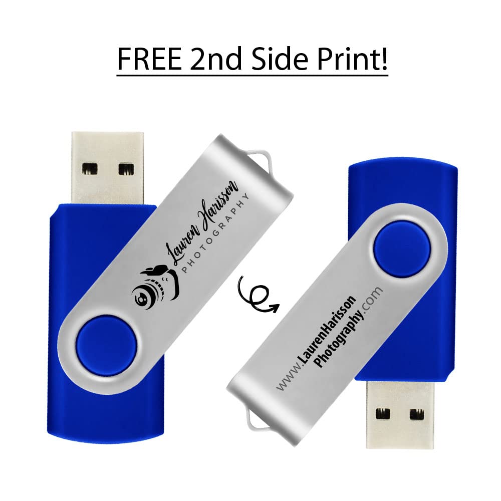 2GB Custom USB Flash Drives Personalized with Your Logo - for Promotional Use - Swivel - Blue Body/Silver Clip - 50 Pack