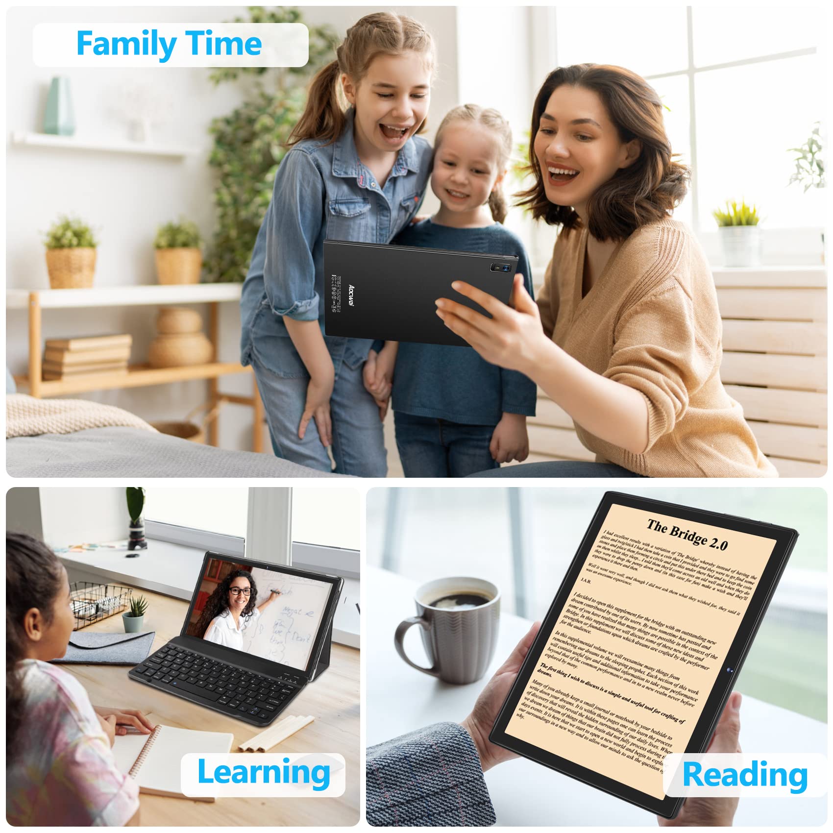 2024 Newest 10 Inch Tablet Android 13 Tablets with Keyboard, 12GB RAM 128GB ROM 512GB Expand, Octa-Core, 5G/2.4G WiFi, HD IPS Display, 8000mAh Tablet PC with Case Mouse GPS Split Screen Support-Black