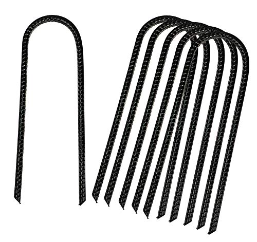 Urbalabs Nutrition 12 Inch Rebar Trampoline Stakes (6 Pack) Extra Heavy Duty Metal Steel High Wind Ground Anchors 3/8 Inch Round Chisel Point Tips Universal Size Anti Rust in Black