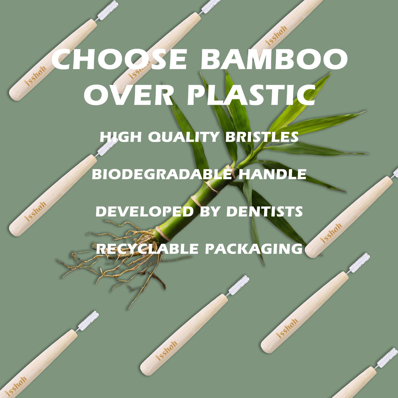 Isshah Biodegradable Bamboo Handle Interdental Brushes Between Teeth Cleaner Deep Clean Toothpick, FSC Certified and PETA Approved, Size 1 (0.45mm), 40 Count