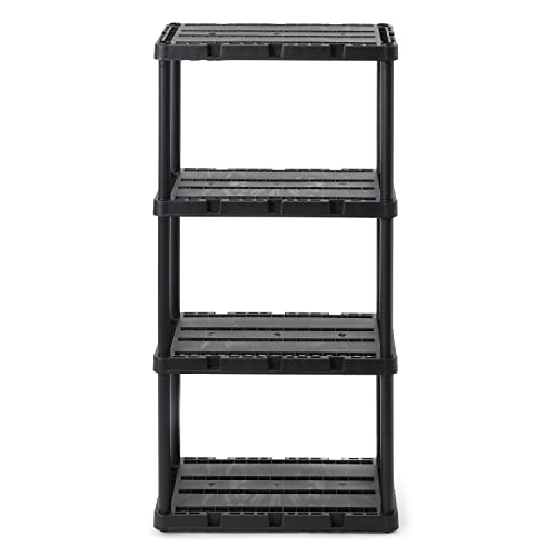 Gracious Living 4 Shelf Knect-A-Shelf Solid Light Duty Storage Unit 24 x 12 x 48 Organizer System for Home, Garage, Basement, and Laundry, Black (4 Pack)