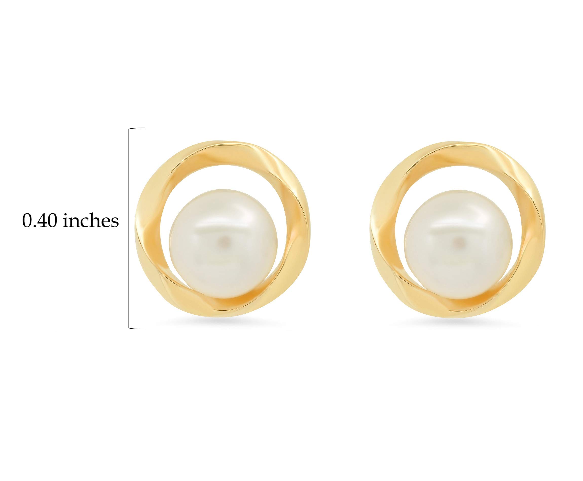 14K Solid Yellow Gold Floating Cultured Fresh Water Pearl Stud Earrings (6mm)