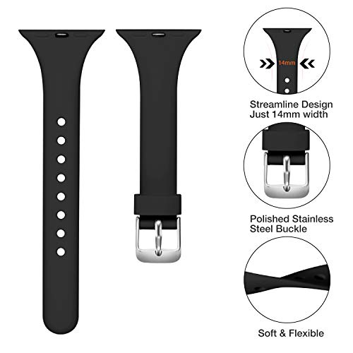 Laffav Slim Band Compatible with Apple Watch 41mm 40mm 38mm iWatch SE & Ultra & Series 8/7/6/5/4/3/2/1 for Women Men, Black, S/M