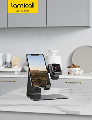 Lamicall Stand for Apple Watch Phone Holder 2 in 1 Desktop Stand Holder Charging Station Dock Compatible with Apple Watch SE Series 8/7/6/5/4/3/2 Ultra [Charging Cable Not Include]