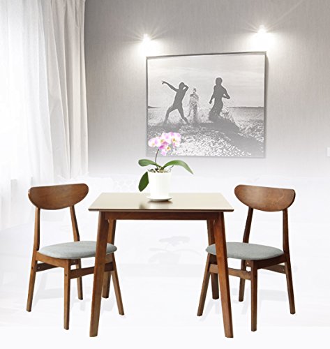 Wickerix Dining Room Set of 2 Yumiko Chairs and Square Dining Table Kitchen Modern Solid Wood w/Padded Seat, White Color with Light Gray Cushion