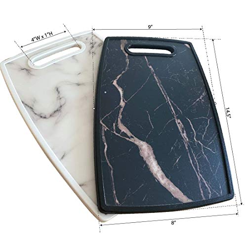 Lily's Home Kitchen Cutting Board (2-Piece Set) with Handles and in Marble Finish. Non-Porous, Dishwasher Safe