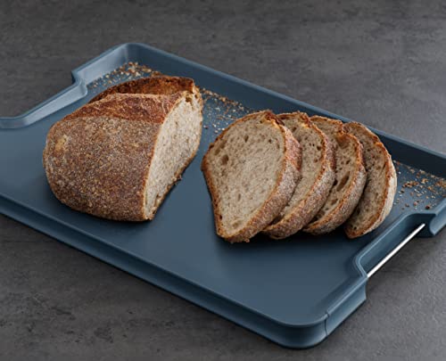 Joseph Joseph Cut&Carve Plus - Non-Slip Multi-Function Double-Sided Chopping Board, Food Preparation and Carving, with Raised Edges Stainless-Steel Handles, Dishwasher Safe (Large) - Sky