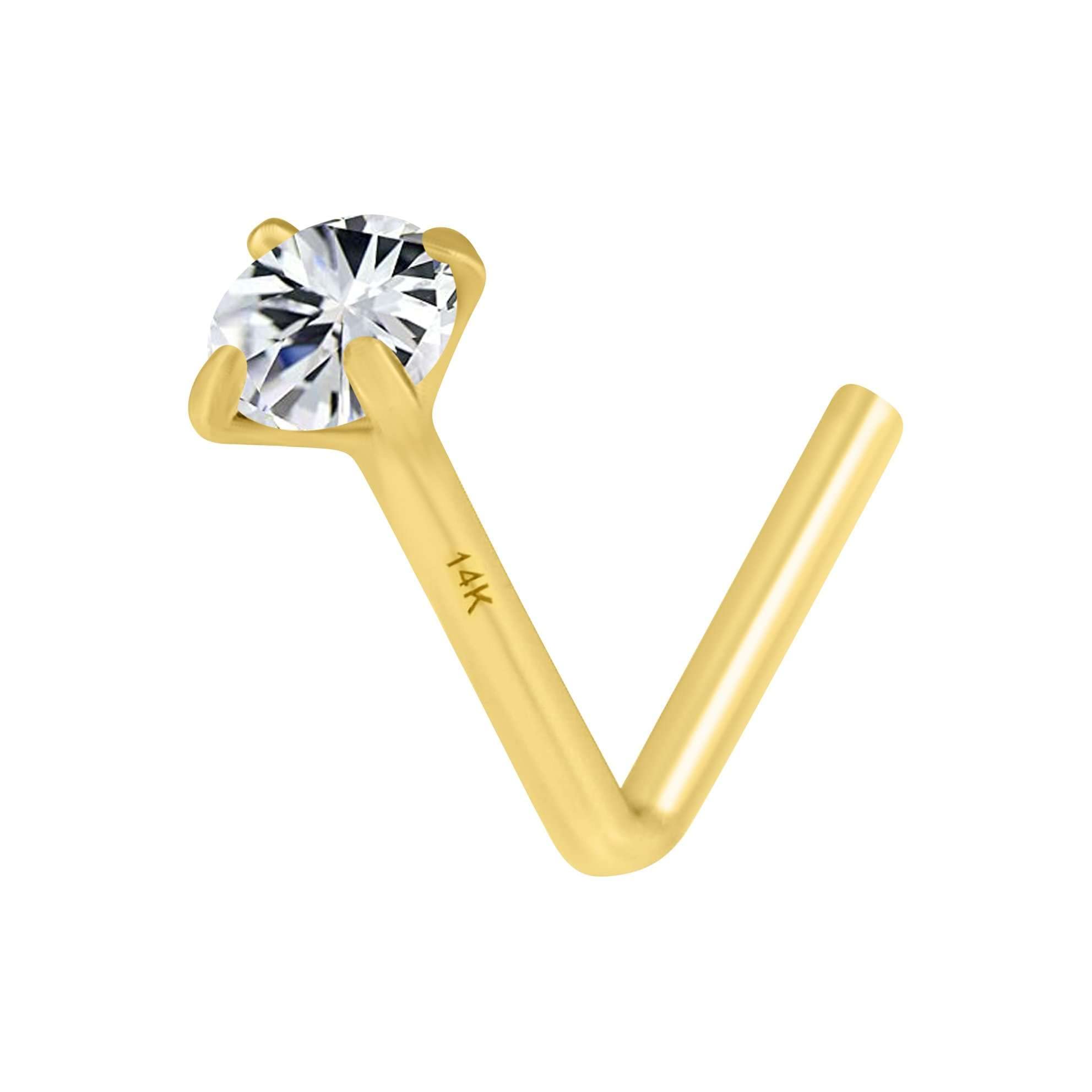 14K Solid Yellow Gold, L Shape Diamond Nose Stud, Micro Nose, Screw Nose Stud, Body Jewelry Yellow Gold (3.50 ml Natural Diamond)