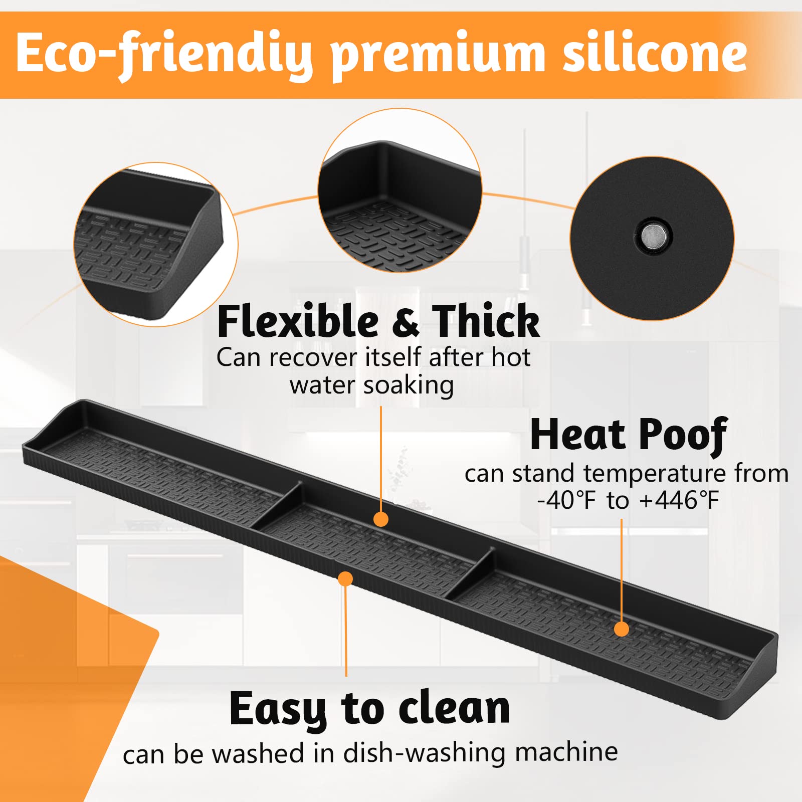 30 Inch Silicone Stove Oven Top Shelf Magnetic for Kitchen Gadgets, Soft Flexible Strong Magnetic Heat Resistant Spice Rack Kitchen Organizer for Over Oven Stove