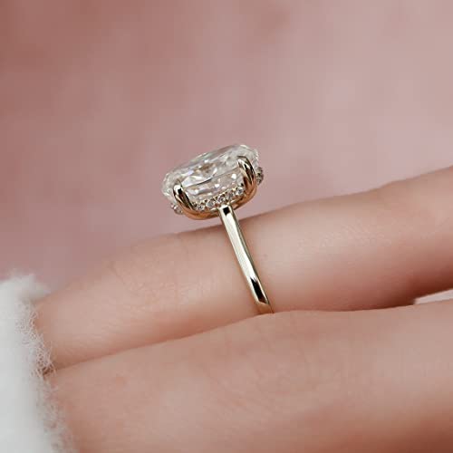 3 CT Oval Engagement Ring, Hidden Halo Moissanite Engagement Ring in 14K Yellow Gold, Ring Size - 6.5