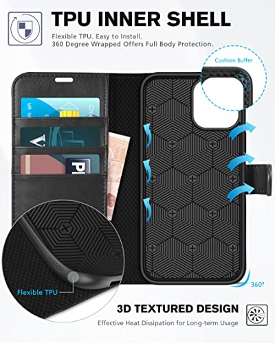 TUCCH Wallet Case for iPhone 12 Pro/iPhone 12 5G, RFID Blocking Card Slot Stand [Shockproof TPU Interior Case] PU Leather Magnetic Protect Flip Cover Compatible with iPhone 12/12 Pro 6.1-inch, Black
