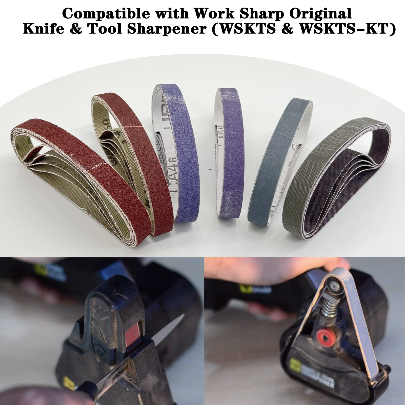 30 Pcs 1/2" x 12" Replacement Sharpening Belt Kit for Official Work Sharp Knife & Tool Sharpener (WSKTS & WSKTS-KT/Mk.1 & Mk.2) - 80/120/240/400/1000/2500 Grits