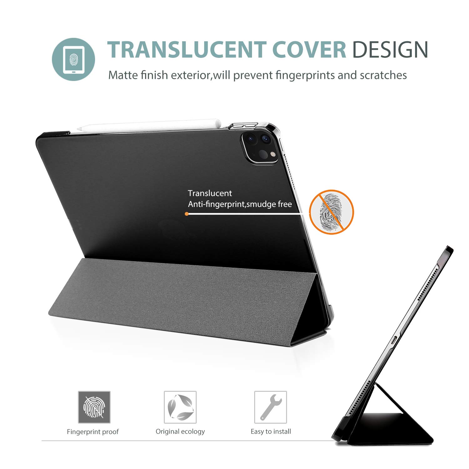 ProCase Smart Case for iPad Pro 12.9 2022/2021/2020/2018, Slim Stand Hard Back Shell Smart Cover for iPad Pro 12.9" 6th Gen/5th Gen/4th Gen/3rd Gen -Black