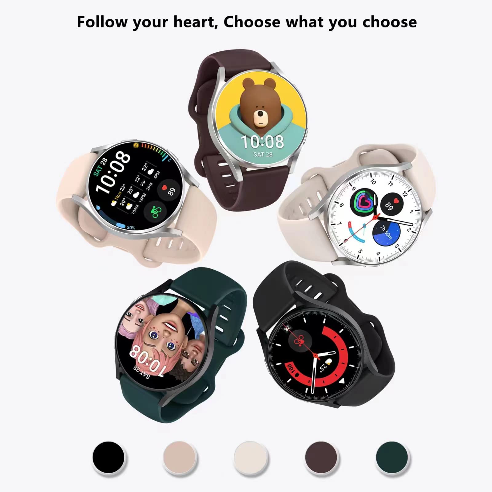 20mm Watch Bands Compatible with Samsung Galaxy Watch 6/Classic, 4/Classic Band 40mm 42mm 44mm 46mm, Watch Active 2 40mm 44mm/Watch 3 41mm, Soft Silicone Bands Elastic Replacement Galaxy Strap