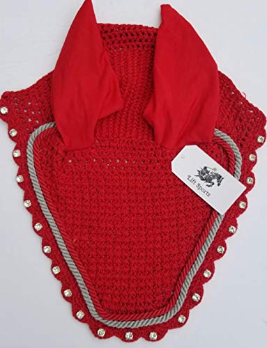 Horse Fly Bonnet with Ears Net Mask Veil with Crystals Blings Hand Made Breathable Cotton Crochet Shows Protect from Bugs and Flies (Full, Purple)