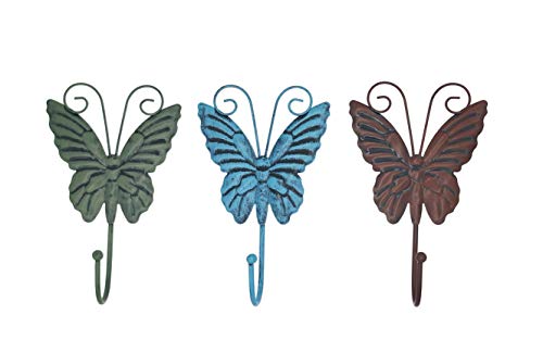 Owlgift Metal Hanging Hook, Rustic Butterfly Design Storage for Hanging Coat, Hat, Jacket, Robe, Bath Towel, Mug – Set of 3
