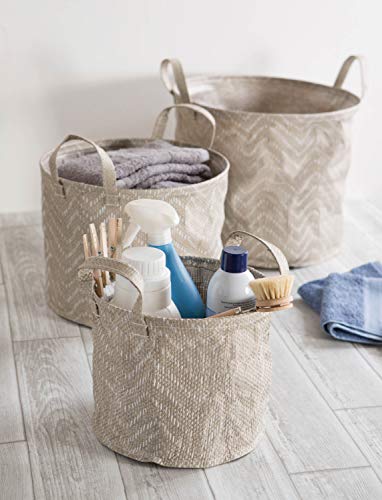 DII Collapsible Waterproof Chevron Laundry, Small Round, Stone/Cream, 2 Piece