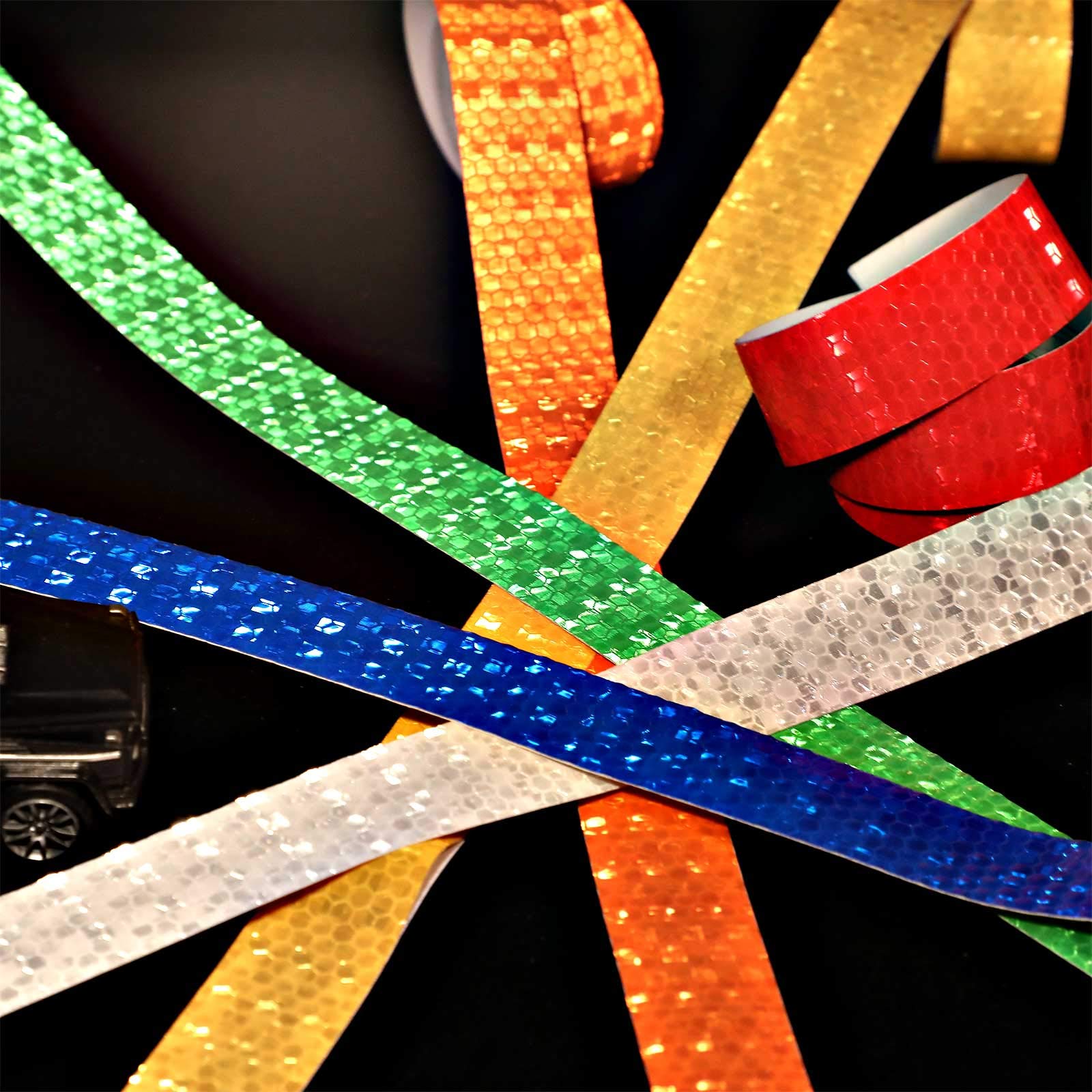 6 Rolls Reflective Tapes 6 Colors Reflective Warning Tape Night Safety Sticker, Silver, Blue, Red, Yellow, Orange, Green (0.4 Inch x 157.8 Feet) (1 Inch x 60 Feet)