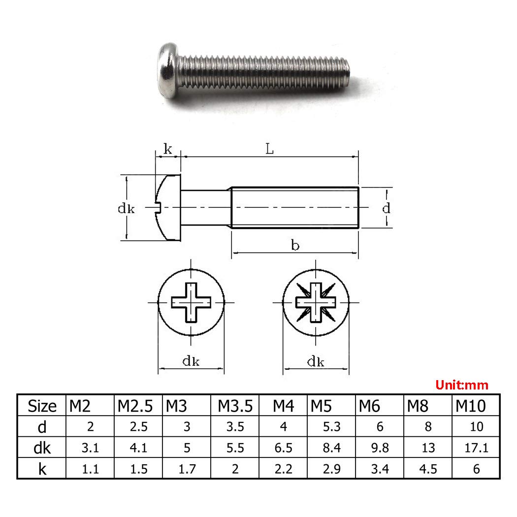 M8x30 Phillips Screws 304 Stainless Steel Metric Machine Screw Bolt (Pack of 20)