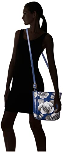 Anna by Anuschka Women's Anuschka Women s Genuine Leather Medium Crossbody Handbag Hand Painted Exterior Romantic Rose Bl, Romantic Rose Blue, One Size US