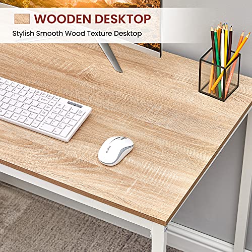Computer Desk with Storage Shelves 47β White Office Desk with Drawers Small Kids Writing Desk Student Study Table Modern Wood Pc Laptop Gaming Desk for Home Work, Splicing Oak with Metal Legs