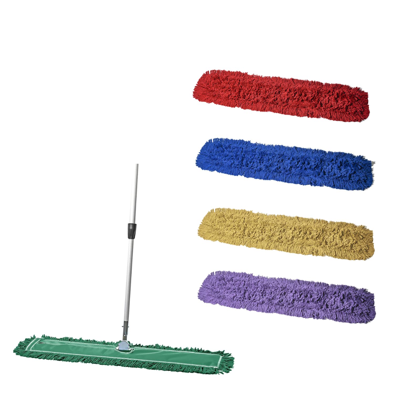 36 Inch Green Dust Mop with Metal Handle and 36 Inch Dust Mop Refill Bundle - 1 Mop Set and 4 Refills