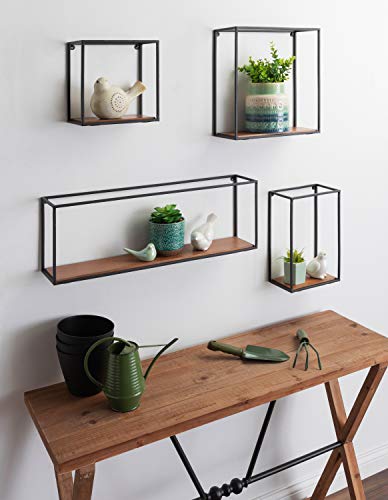 Kate and Laurel Mallory Modern Floating Wall Shelves, Set of 4, Rustic Brown and Black, Modern Farmhouse Accent Shelves for Storage and Display