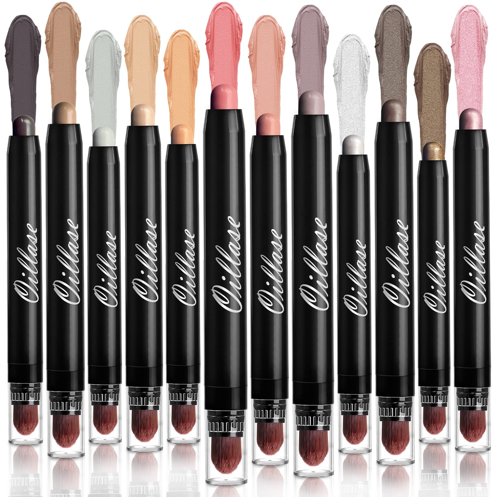 4 PCS Eyeshadow Stick Sets Smudge Proof Eyeshadow, Glitter Eyeshadow Pen with Soft Brush, Cream Eye Shadow Stick Makeup, Shimmer and Matte Eyeshadow Pencil Crayon