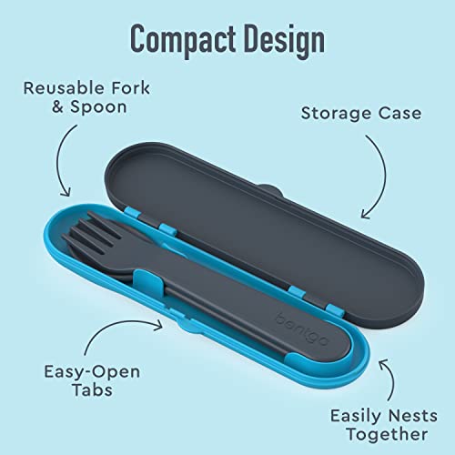 Bentgo® Kids Utensil Set - Reusable Plastic Fork, Spoon & Storage Case - BPA-Free Materials, Easy-Grip Handles, Dishwasher Safe - Ideal for School Lunch, Travel, & Outdoors (Dinosaur)