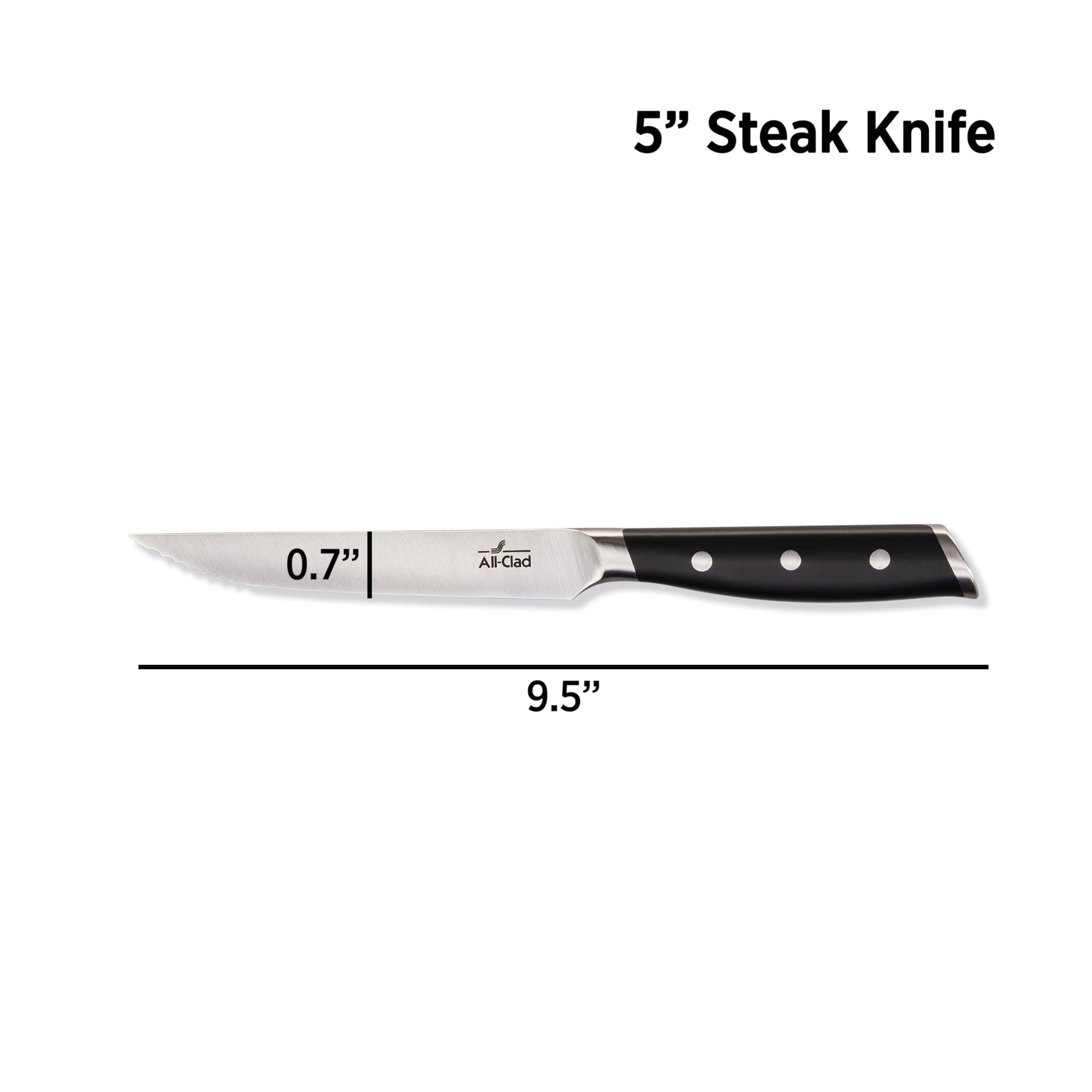 All-Clad Forged German Stainless Steel Steak Knife Set 4 Piece, Fully Forged, Expert Precision, Home Kitchen Knife Set, Knife Block Set, Kitchen Knives, Cookware Utensil, Cook Tool, Ultra Sharp