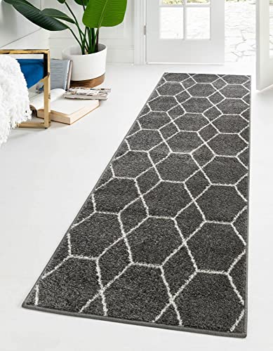 Unique Loom Trellis Frieze Collection Area Rug - Geometric (2' x 8' 8" Runner, Dark Gray/ Ivory)
