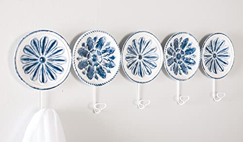 Deco 79 Contemporary Metal Floral Wall Hook, 2"W x 11"H, Blue, White