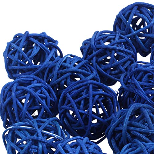 Andifany 12 pcs 3cm Rattan Wicker Ball for Garden, Wedding, Party Decoration (Royal Blue)