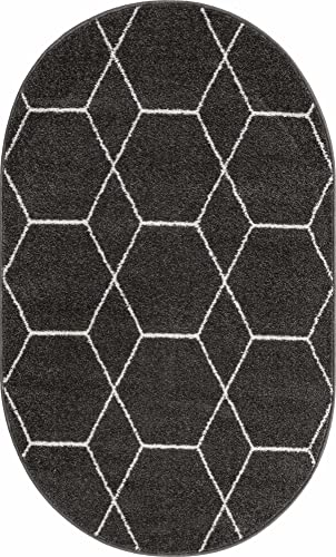 Unique Loom Trellis Frieze Collection Area Rug - Geometric (3' x 5' Oval, Dark Gray/ Ivory)