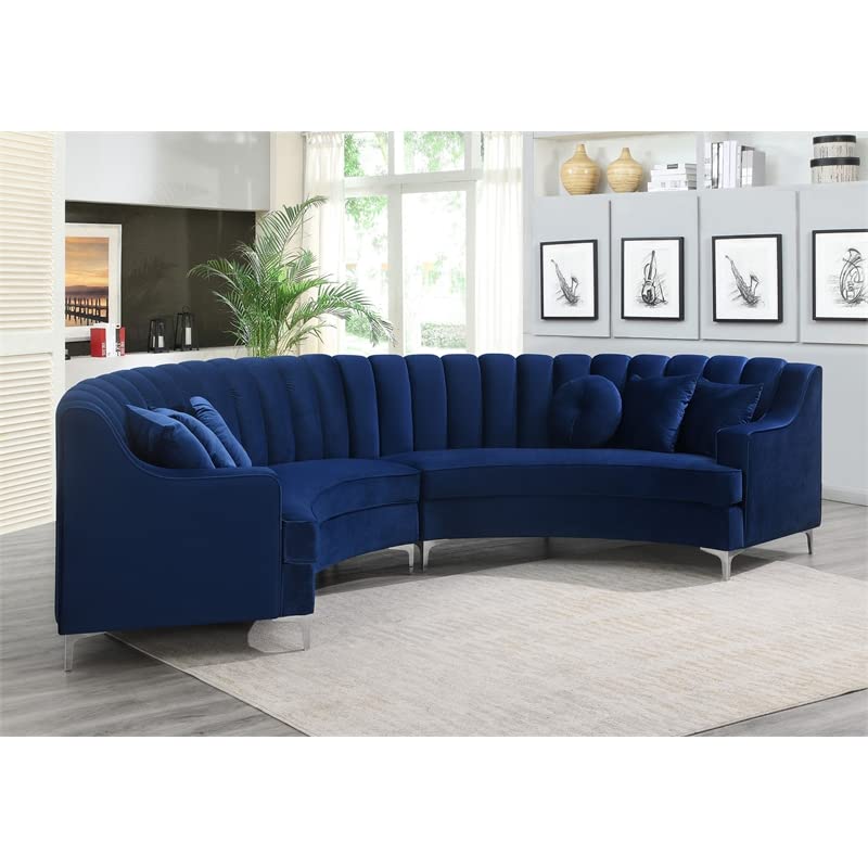 Legend Vansen Velvet Sofa for Living Room Oversized Round Shape Sectional, 142" L x 31" D x 36" H, Navy Blue