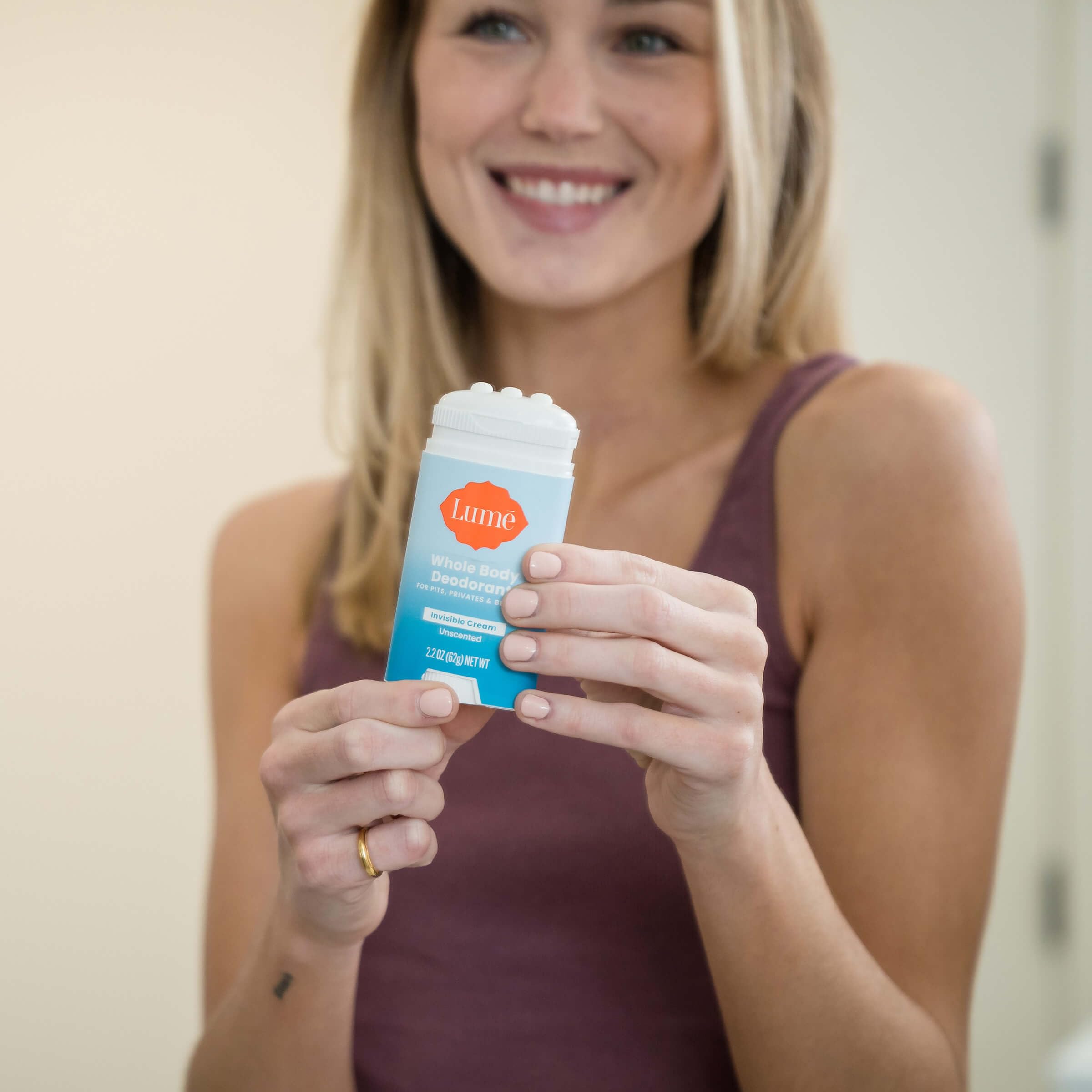 Lume Whole Body Deodorant - Invisible Cream Stick - 72 Hour Odor Control - Aluminum Free, Baking Soda Free, Skin Safe - 2.2 Ounce (Unscented)