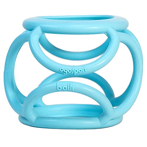 OgoBolli Grippi Baby Bottle Holder and Sensory Teether Toy for Babies - for 2.4"-3" Wide Bottles - Made from Safe, Stretchy Silicone, Non-Toxic, PVC, BPA and Phthalate Free - Ages 6+ Months - Blue