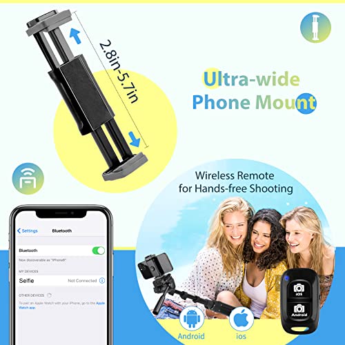 Aureday 67” Phone Tripod, Detachable and Extendable Selfie Stick Tripod for iPhone/Android Smartphone/Camera/GoPro, Portable Cell Phone Tripod with 360-Degree Rotatable Pan Head (XX-67KCWBZBK)