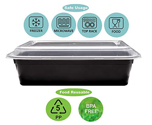 New Century, 150-Pack [38 oz] 1-Compartment Food Container - Rectangular Meal Prep Bento with Lid - Portable Lunch Box - Stackable - BPA Free - Freezer/Microwave/Dishwasher Safe - Reusable Storage