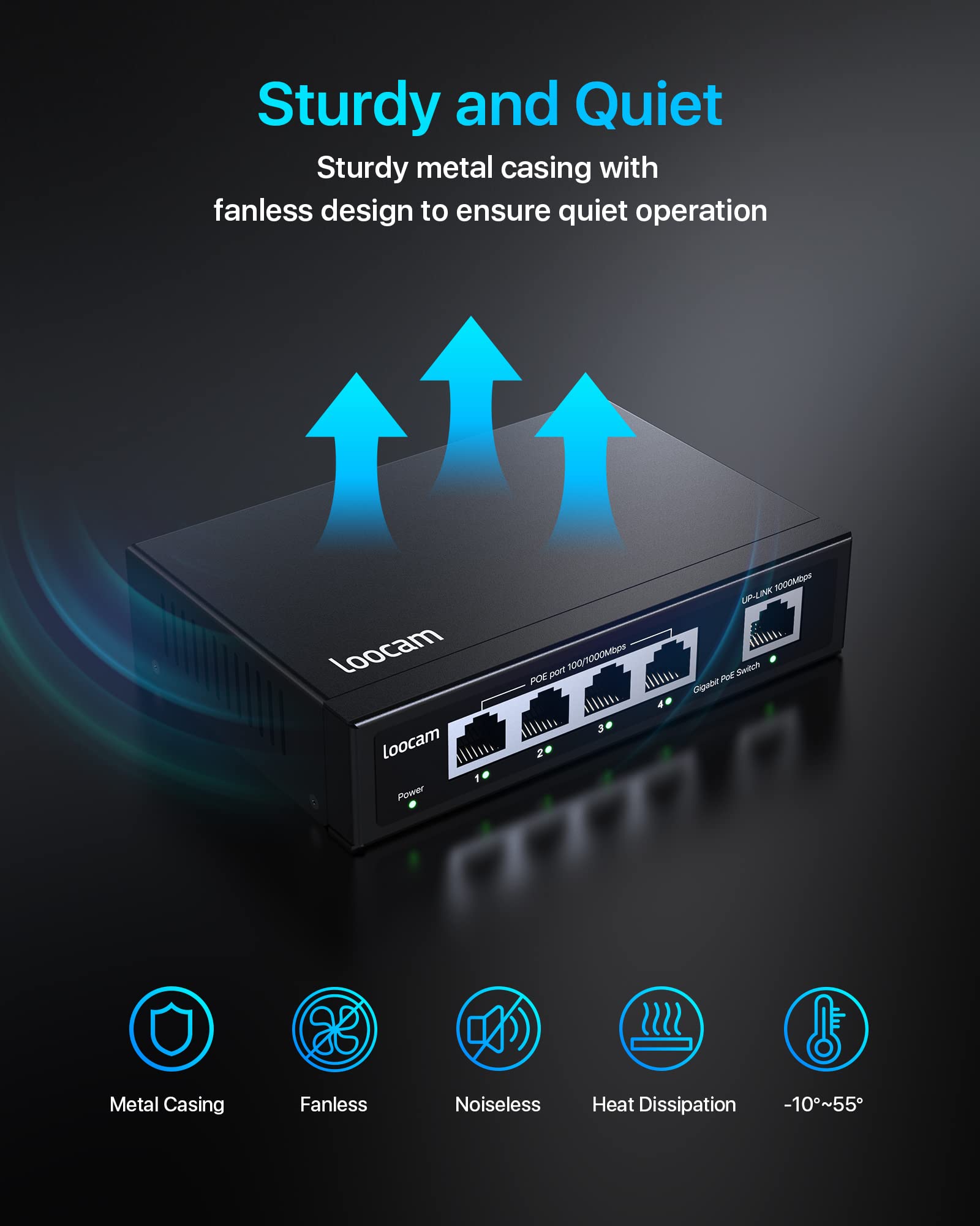 5 Port Gigabit PoE Switch, 4 Port PoE+ 65W 1000Mbps and 1 Uplink Port, IEEE802.3af/at Plug and Play Unmanaged Ethernet Network Switch, Sturdy Metal Casing