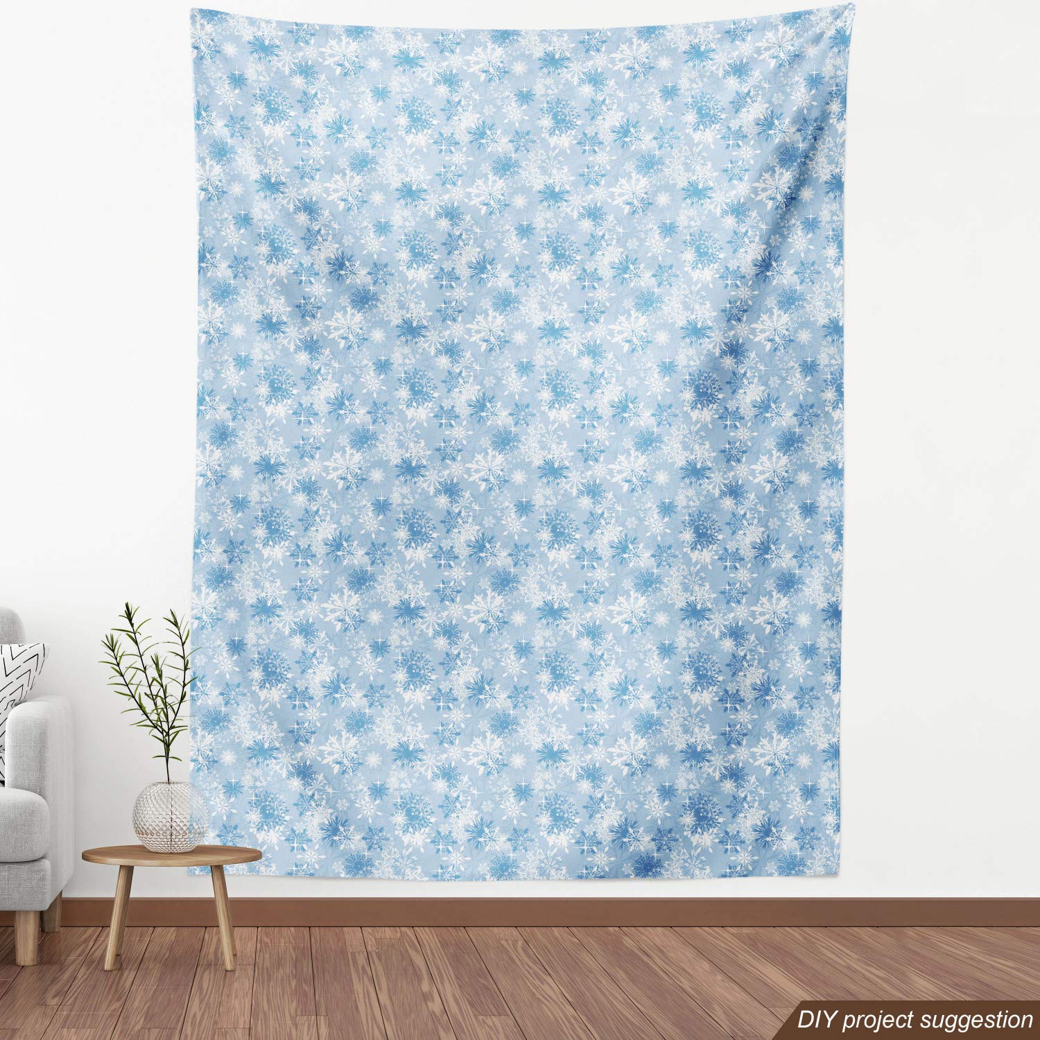 Ambesonne Snowflake Fabric by The Yard, Winter Holiday Illustration Christmas Snowflakes on Abstract Background, Decorative Fabric for Upholstery and Home Accents, 1 Yard, Blue White