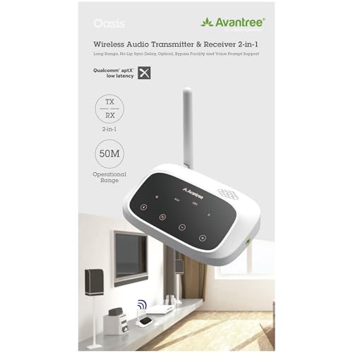 Avantree Oasis B β Bluetooth Transmitter & Receiver for TV with Dual Link Capabilities, Pass-Through Features, and No AudioDelay, Class 1 Long Range, LED Indicator, Optical AUX RCA