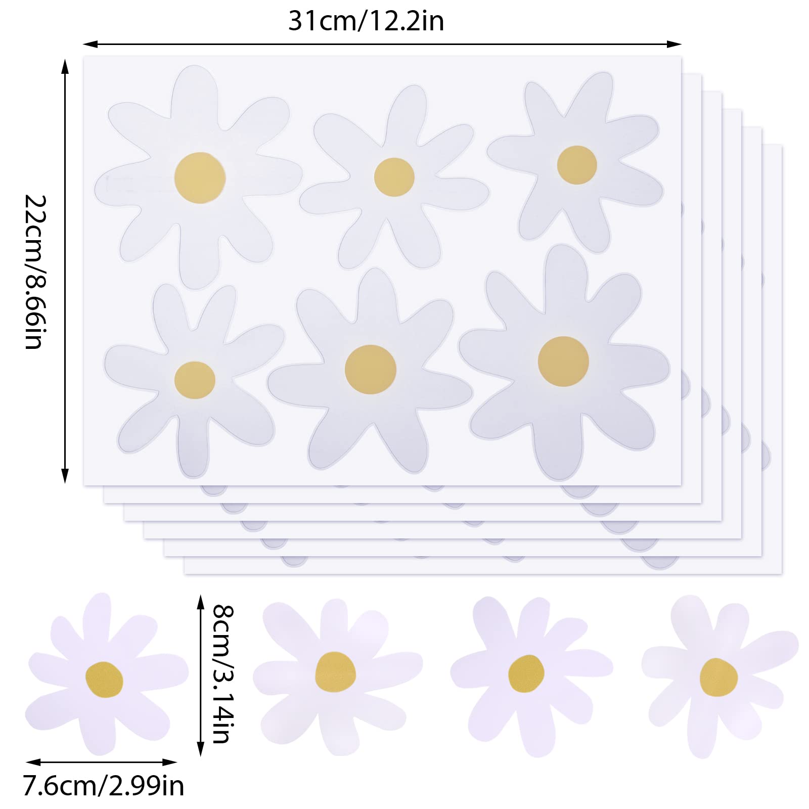 36PCS Daisy Wall Decal White Daisy Decals Flower Wall Decals Peel and Stick Retro White Daisy Flower Wall Stickers Vinyl Wall Floral Decals for Kids Nursery Bedroom Classroom Office Decor 6 Sheet