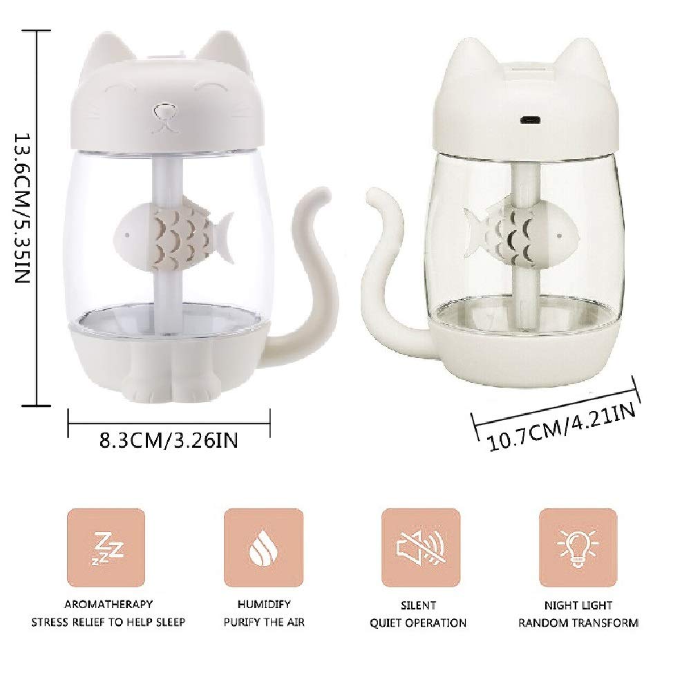 3 in 1 Cool Mist White Cat Humidifier included USB Fan,USB Lamp and 7- Color Night Light features with free (1 x fruit Coaster)